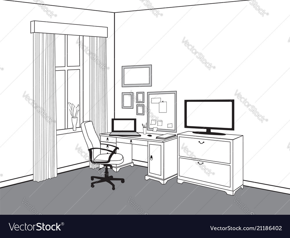 Workspace view at home office workplace Royalty Free Vector
