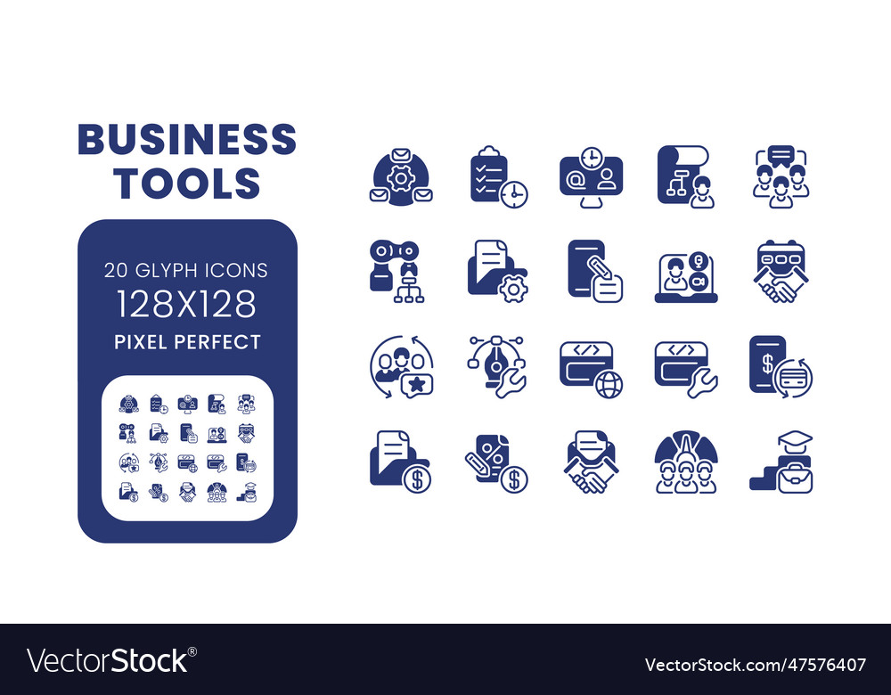 Business tools black solid desktop icons pack Vector Image