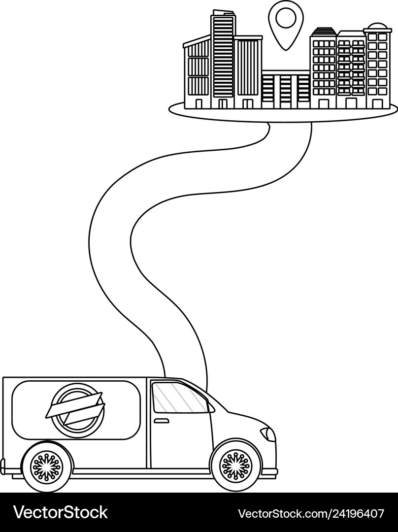 Delivery van on a way to city Royalty Free Vector Image