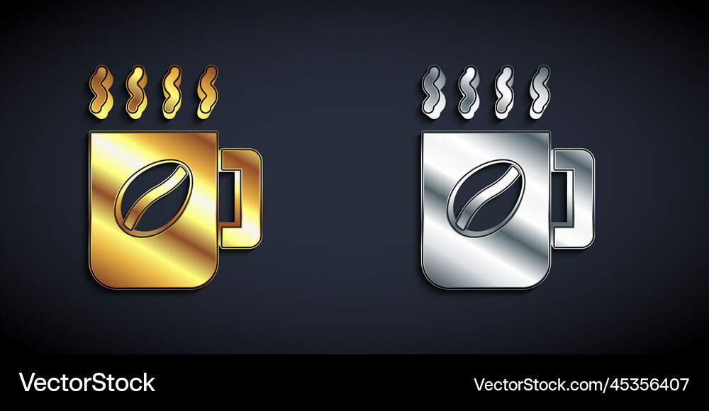 Gold and silver coffee cup icon isolated on black Vector Image