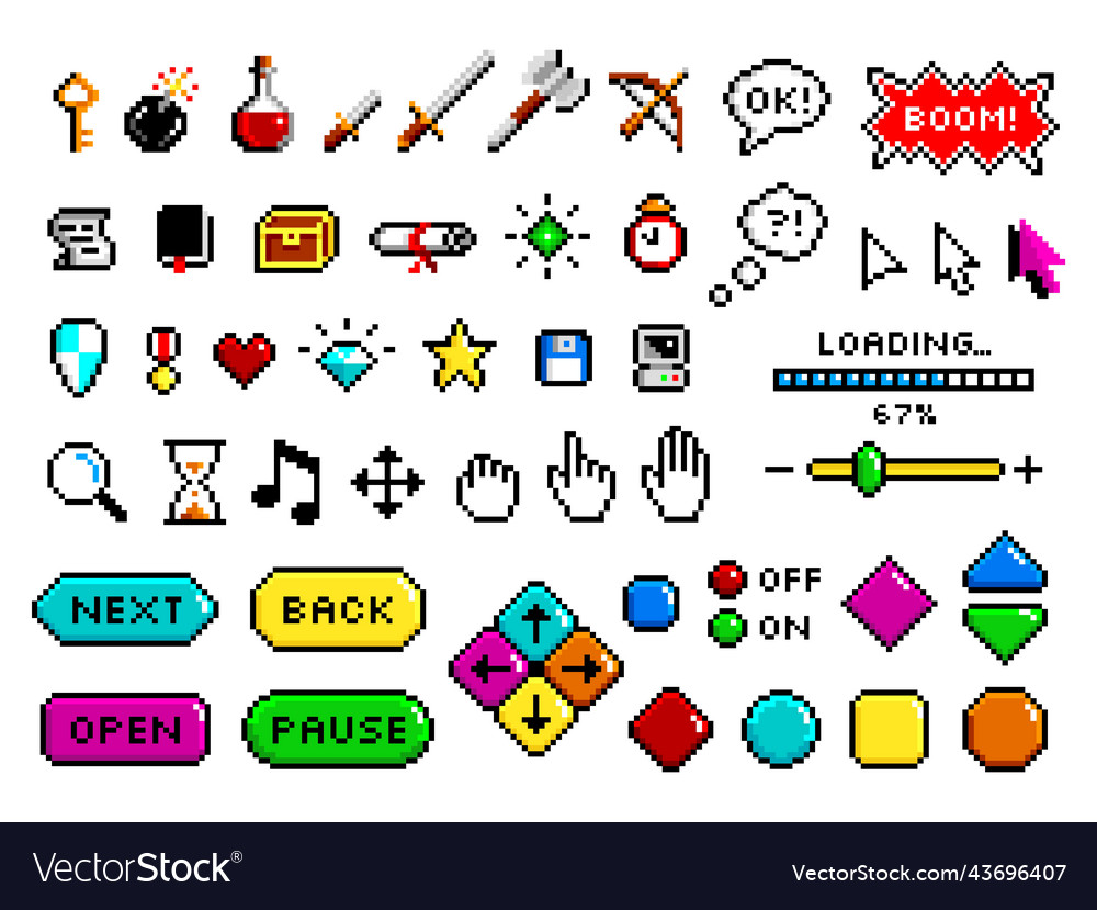 Pixel game elements knight sword loading start Vector Image