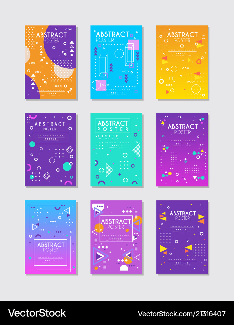Set of 9 abstract posters with geometric Vector Image