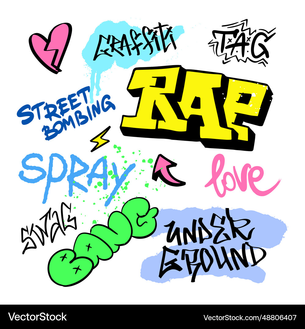 Street rap graffiti lettering with tags drips Vector Image