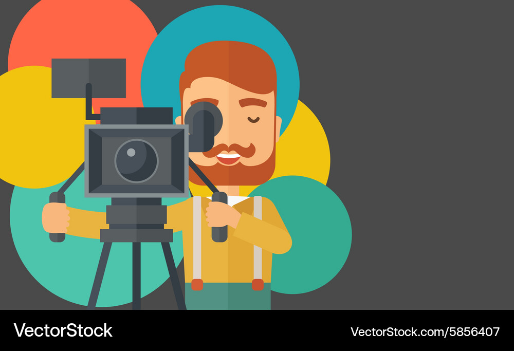 Videographer and his video cam with stand Vector Image