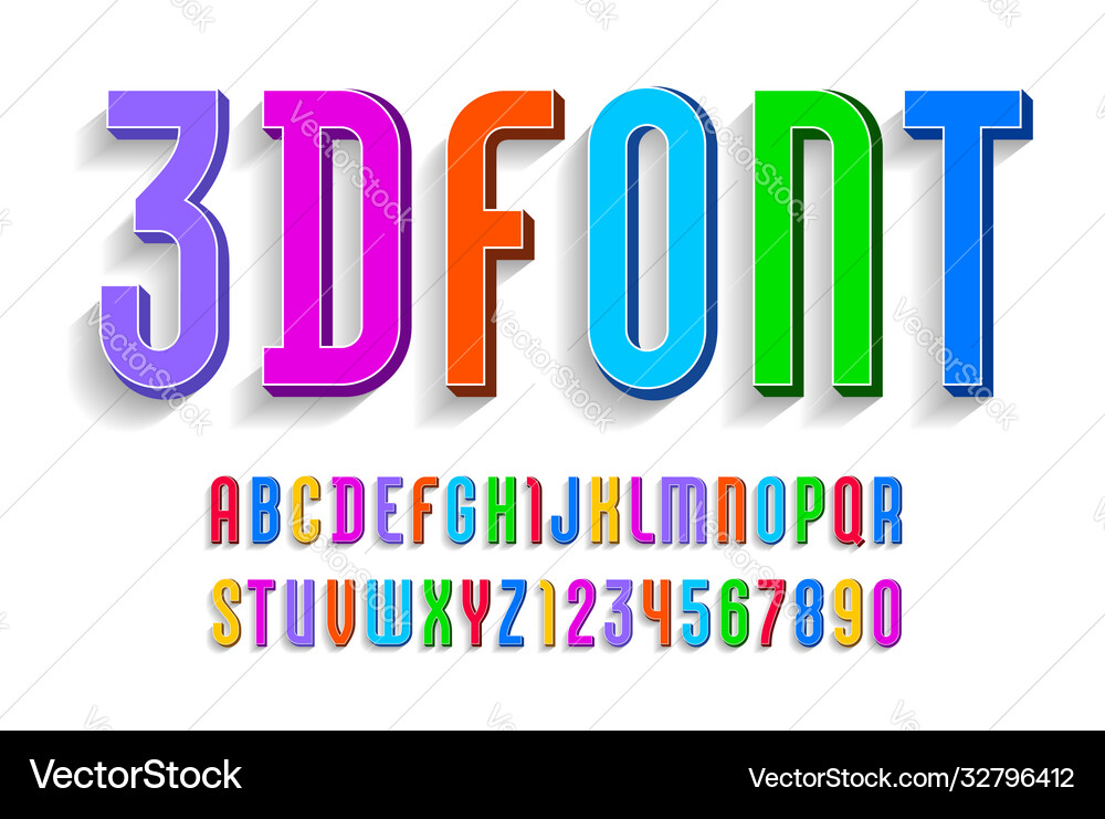 3d font from multicolored trendy bright alphabet Vector Image