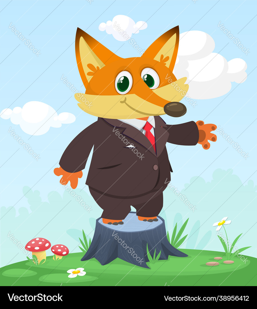 Cartoon funny and happy fox standing Royalty Free Vector