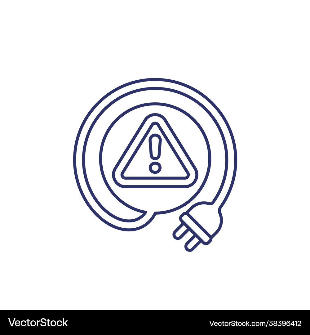Electric plug and warning alert line icon on white