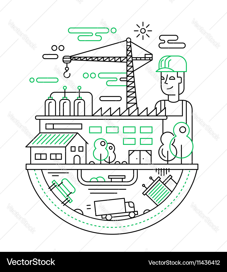 Industrial plant with a worker - line design Vector Image