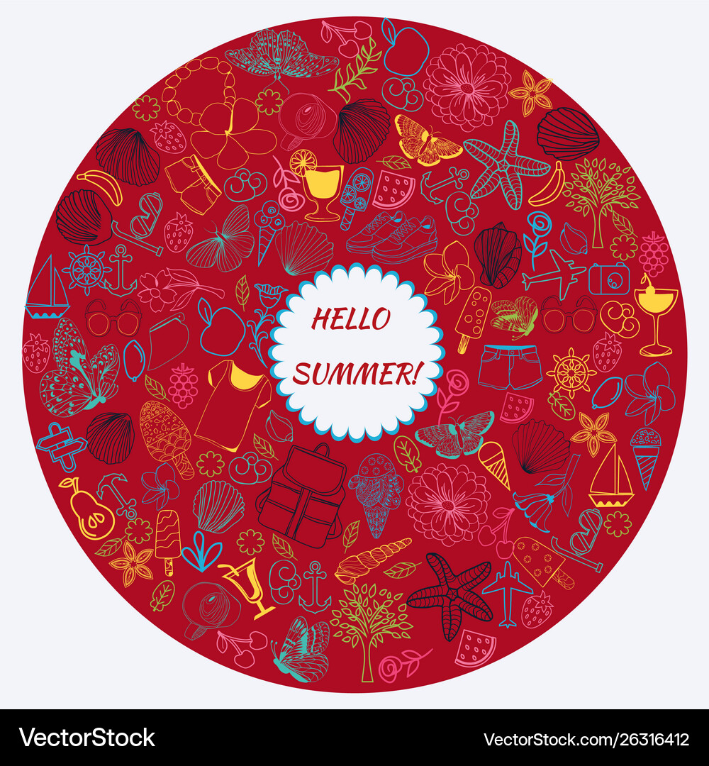 Line art set summer theme doodle collection Vector Image