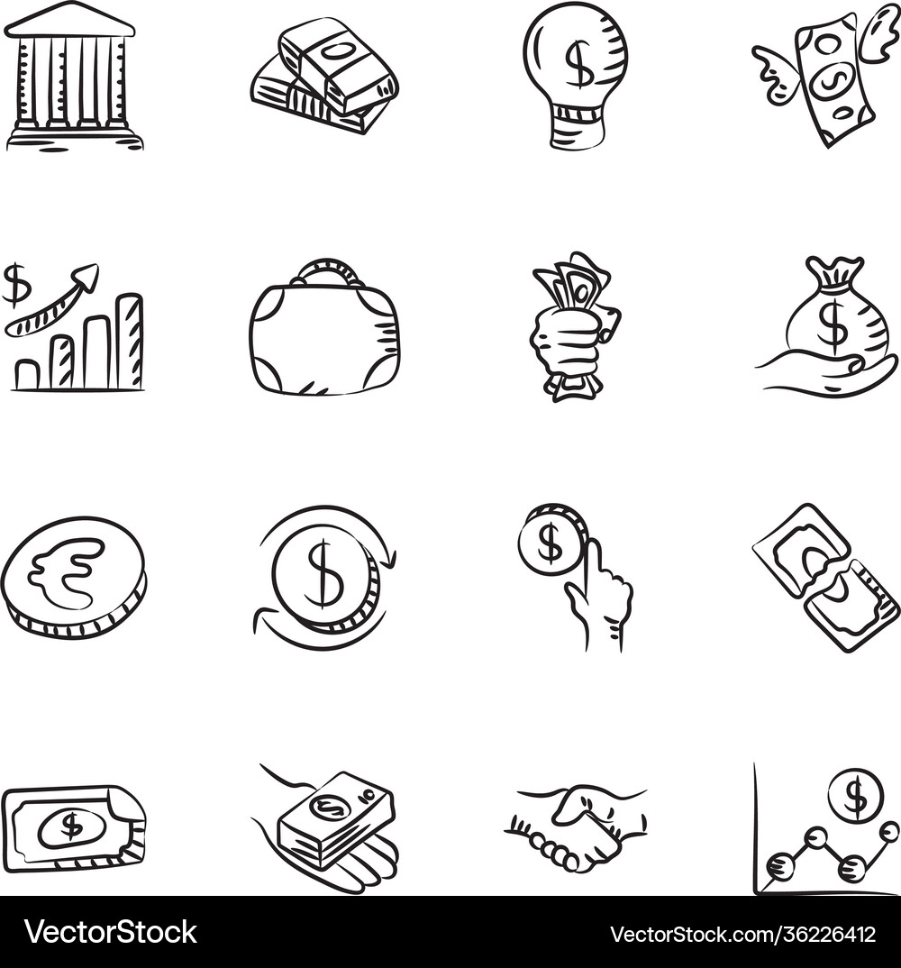Money and finance hand drawn pack Royalty Free Vector Image