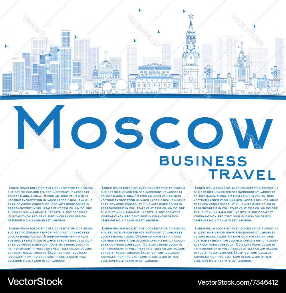 Outline moscow skyline with blue landmarks Vector Image