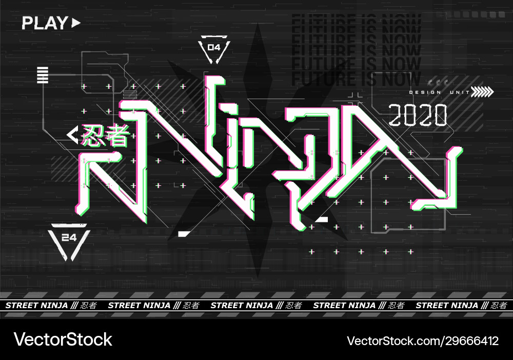 Retrofuturistic ninja lettering design for merch Vector Image