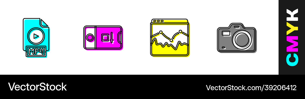 Set mp4 file document photo and video shooting Vector Image