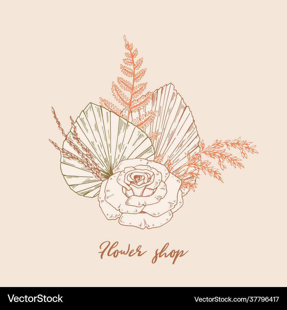 Dried Flower Bouquet with Pampas Grass Royalty Free Vector