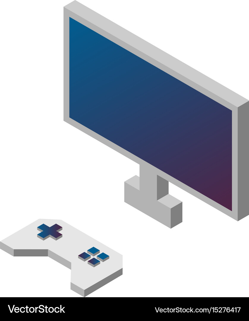 Game controller and monitor isometric Royalty Free Vector