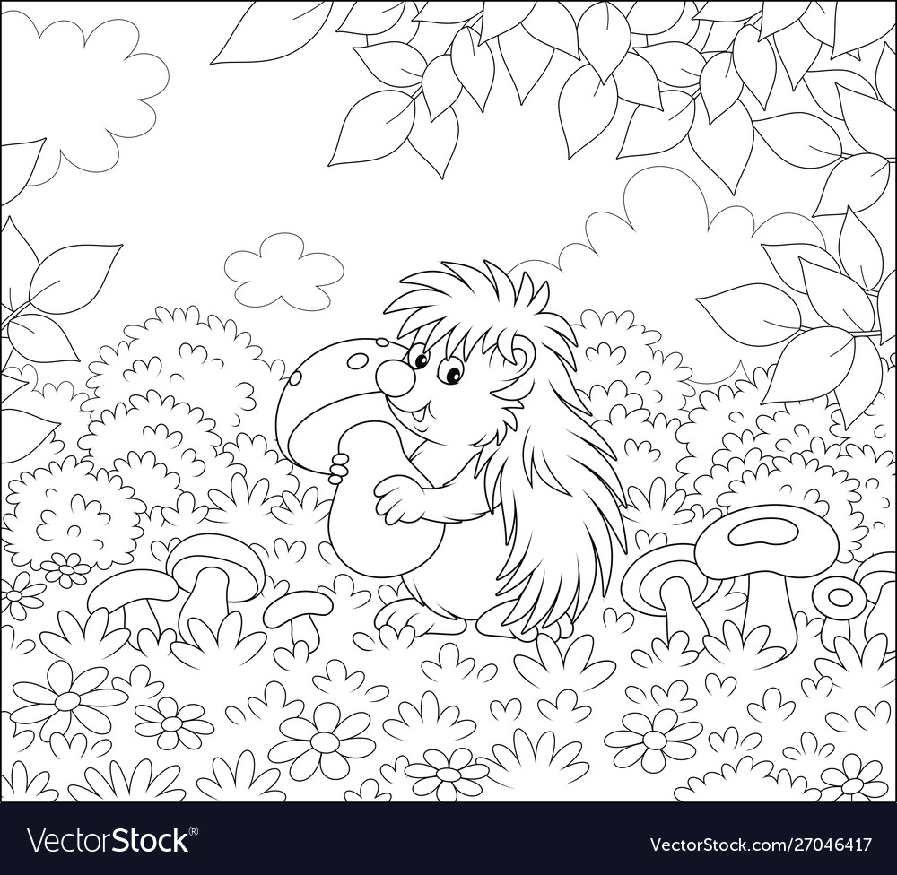 Hedgehog with mushrooms Royalty Free Vector Image