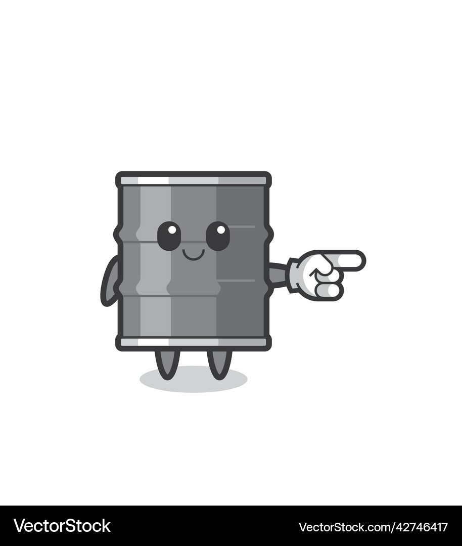 Oil drum mascot with pointing right gesture Vector Image