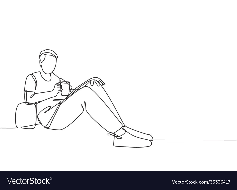 One continuous line drawing young happy Royalty Free Vector