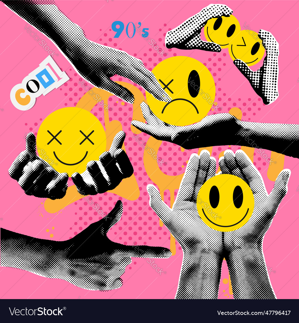 Retro halftone effect collage elements set with Vector Image