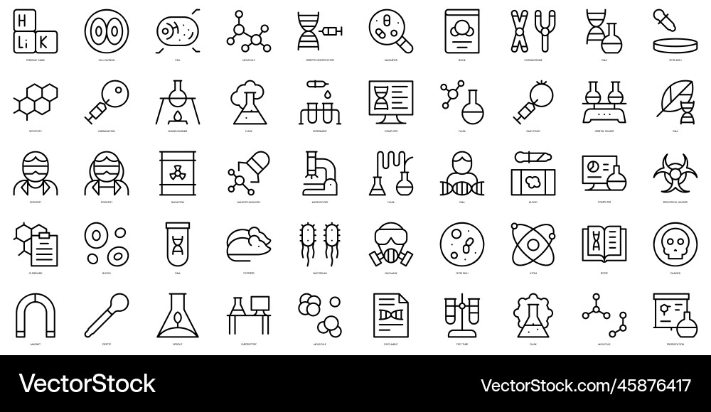 Set of thin line biochemistry icons Royalty Free Vector