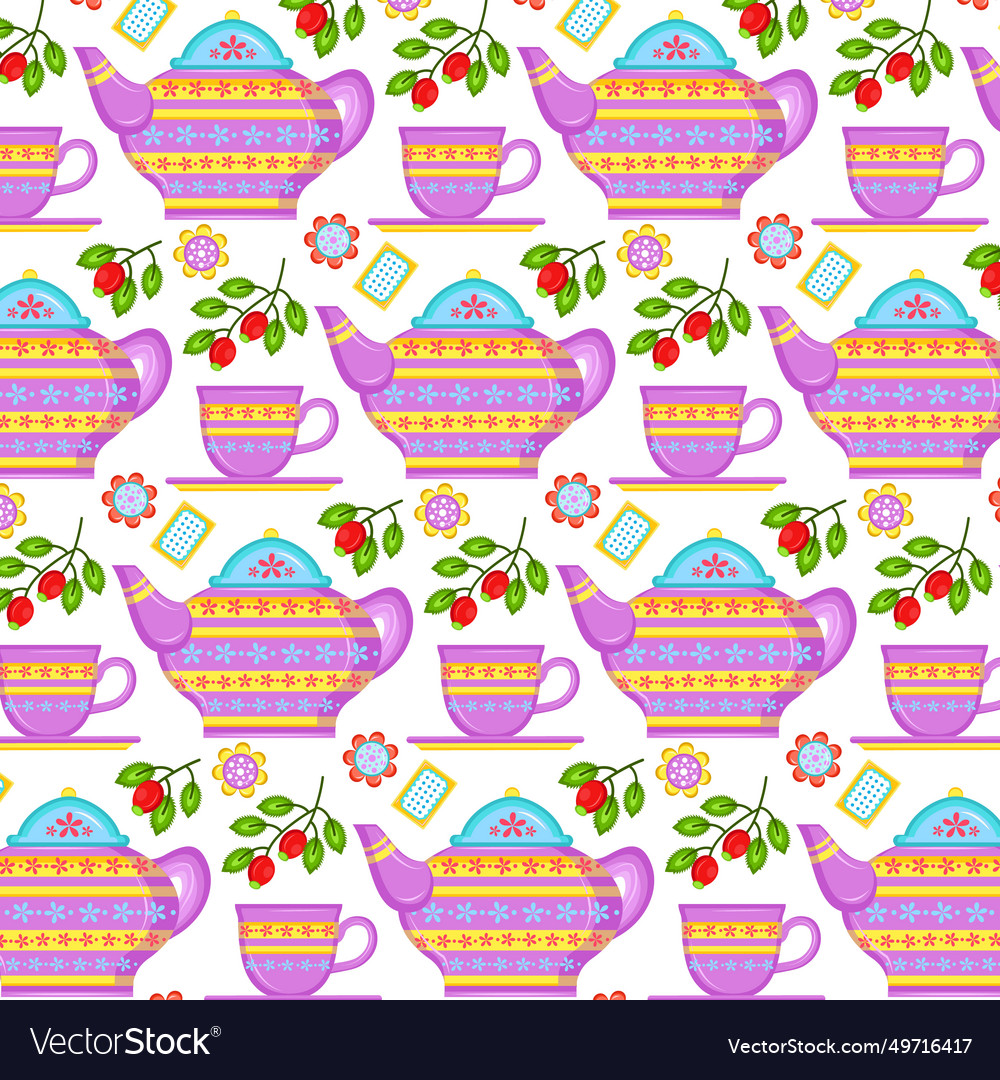 Tea time seamless pattern Royalty Free Vector Image