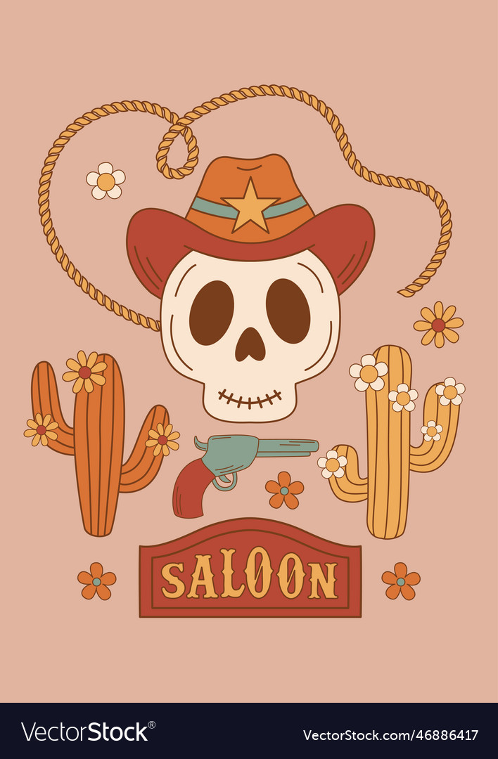 Wild west poster with cowboy skull cacti revolve Vector Image