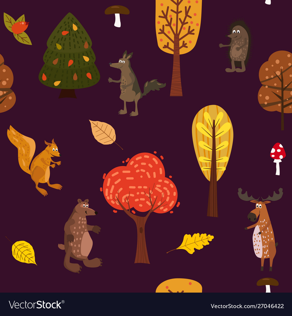 Autumn forest cute animals seamless pattern Vector Image