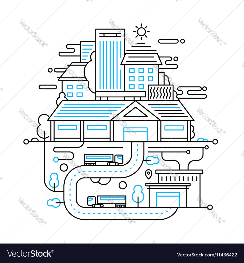 Cityscape and city life - line design composition Vector Image Cityscape and city life - line design composition Vector Image