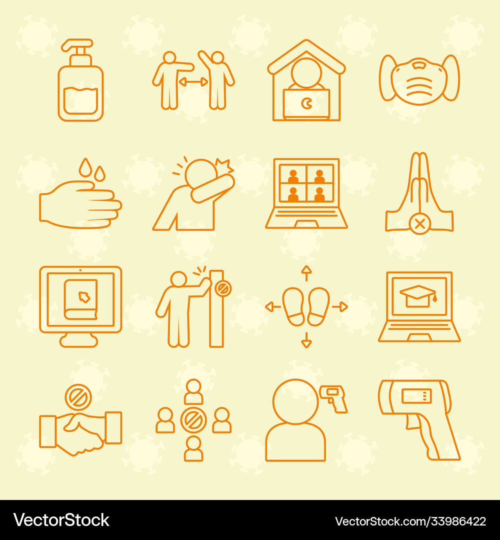 Computers and social distance icon set line style Vector Image