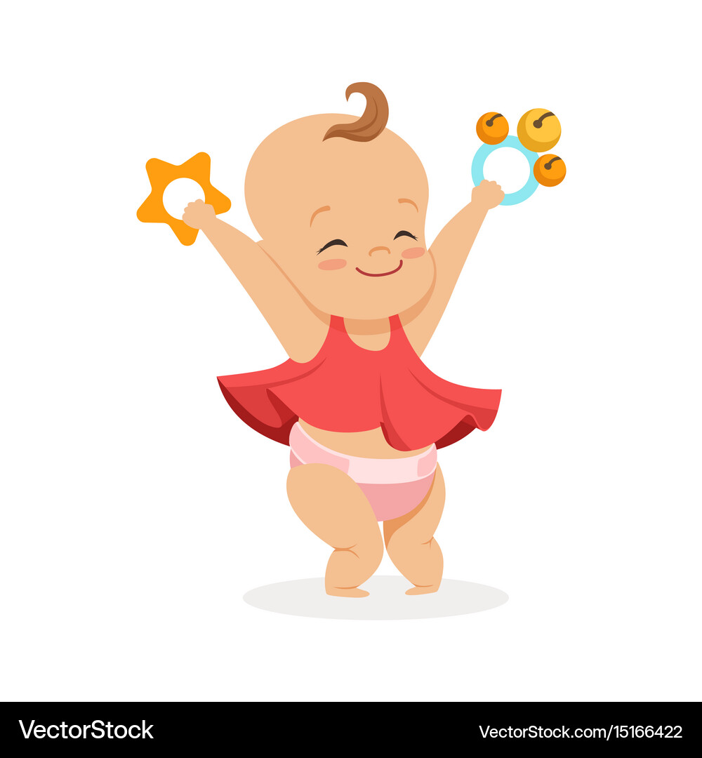 Cute smiling bagirl playing with rattles Vector Image