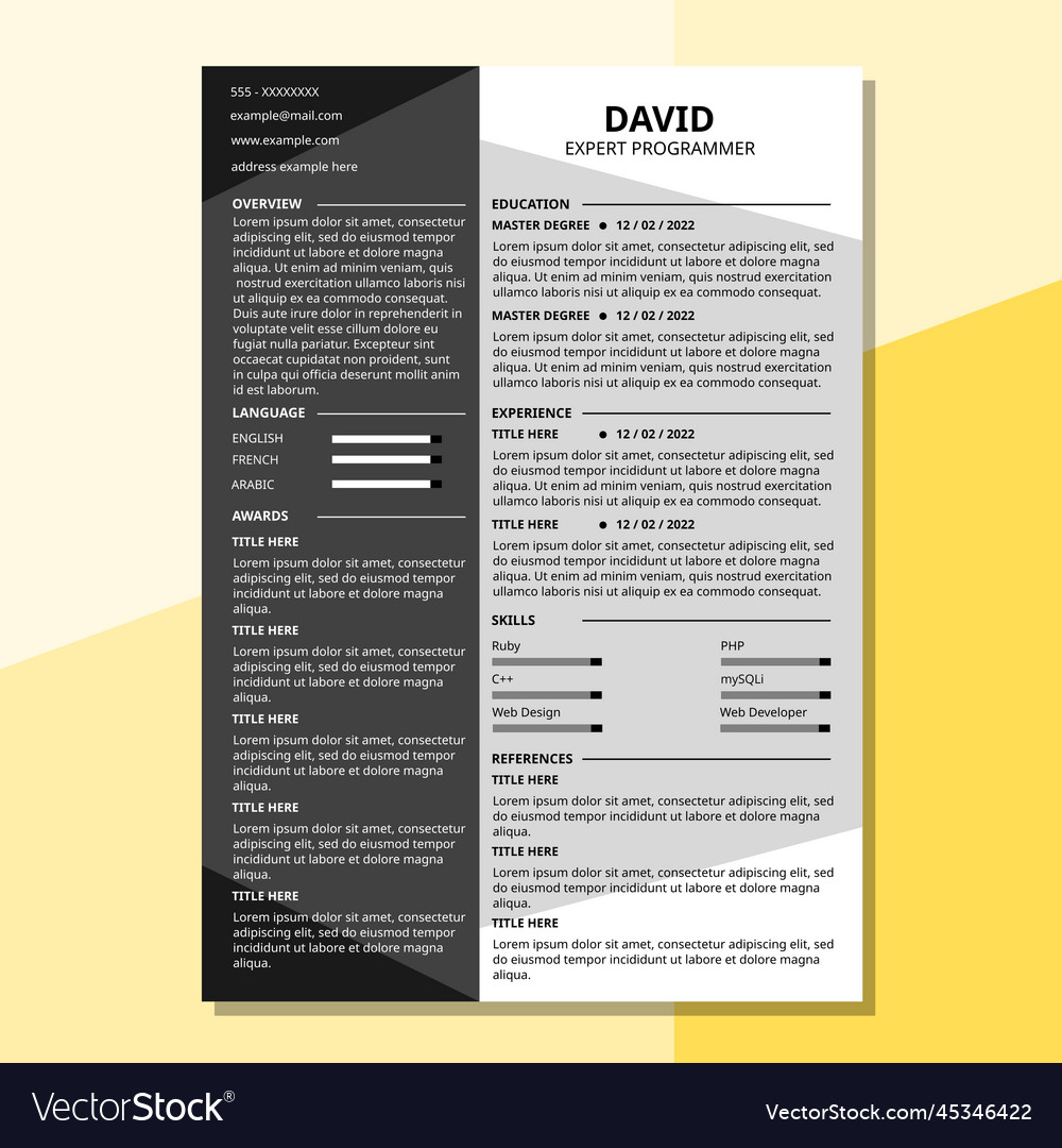 Cv resume template 2 side minimalist clean Vector Image