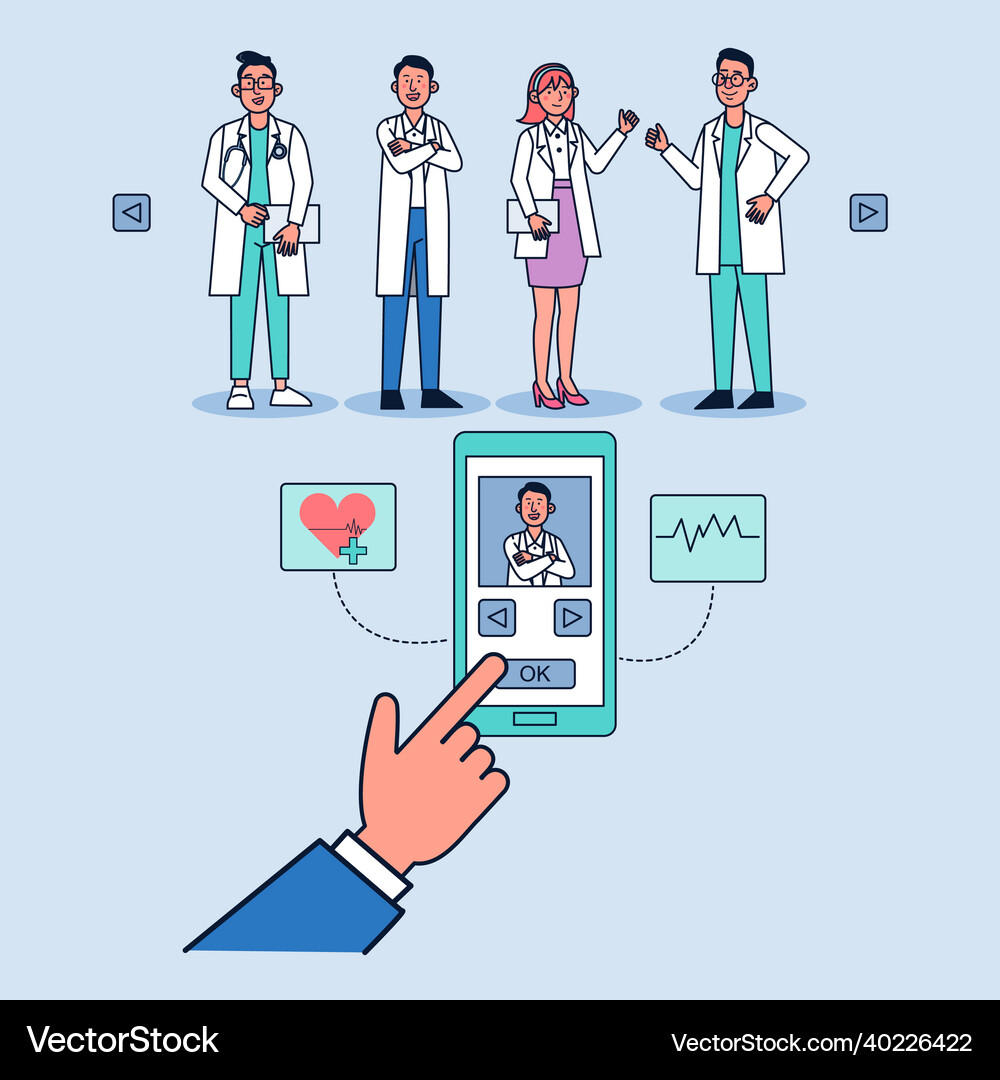 Doctor online concept patient choosing Royalty Free Vector