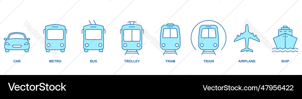Public transportation line icon set vehicle Vector Image