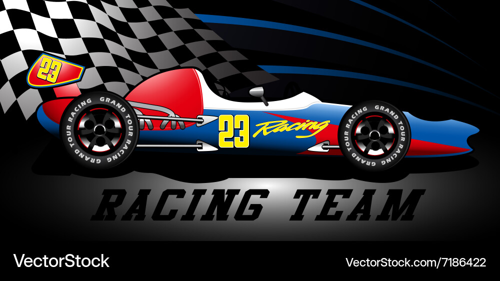Racing team open wheel race car under a spotlight Vector Image