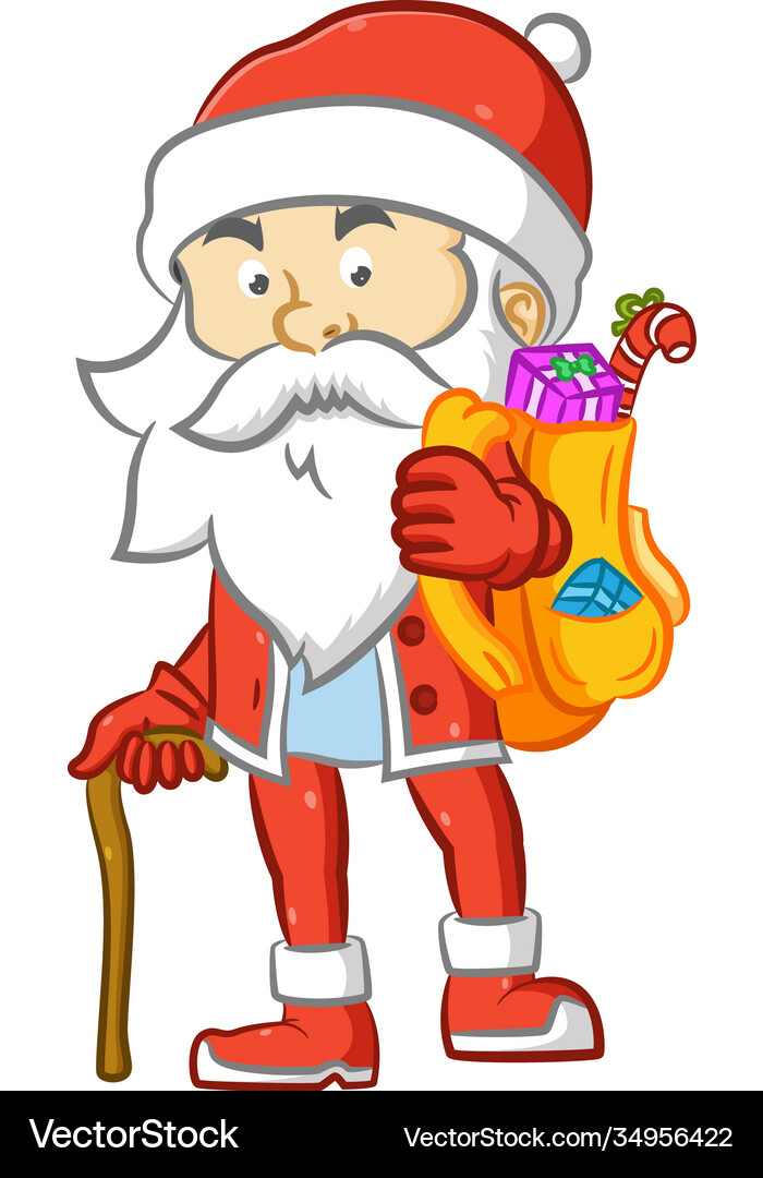 Santa claus using he stick holding a yellow Vector Image