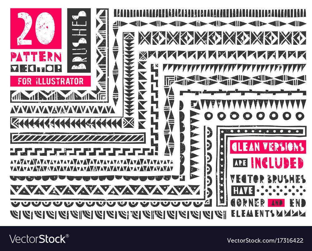 Set 20 pattern brushes Royalty Free Vector Image