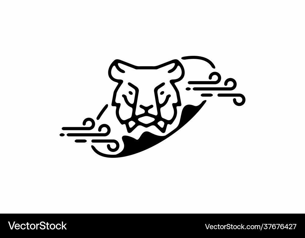 Black line art tiger head in tilted oval shape Vector Image
