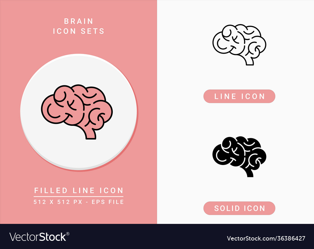 Brain icons set with solid icon line style Vector Image