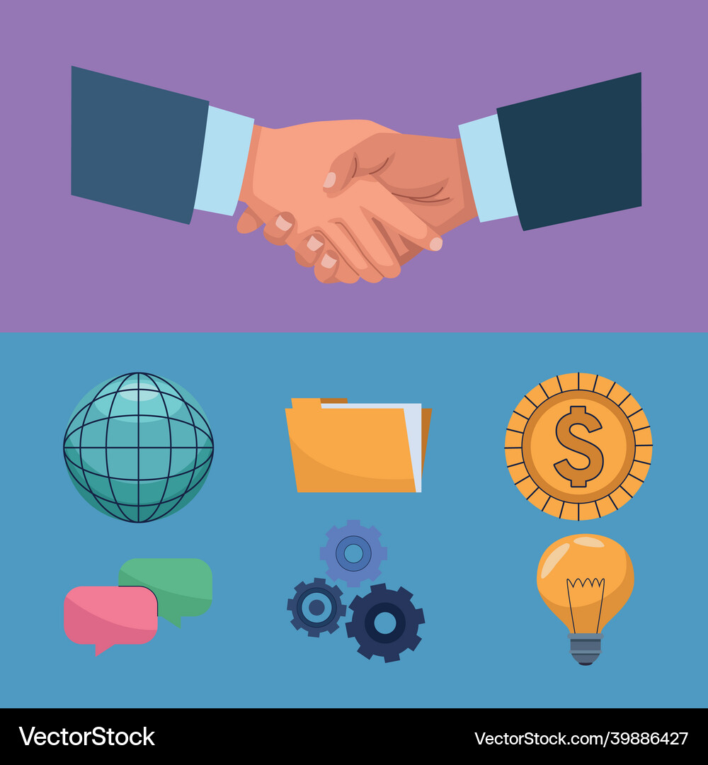 Handshake and deal icons Royalty Free Vector Image