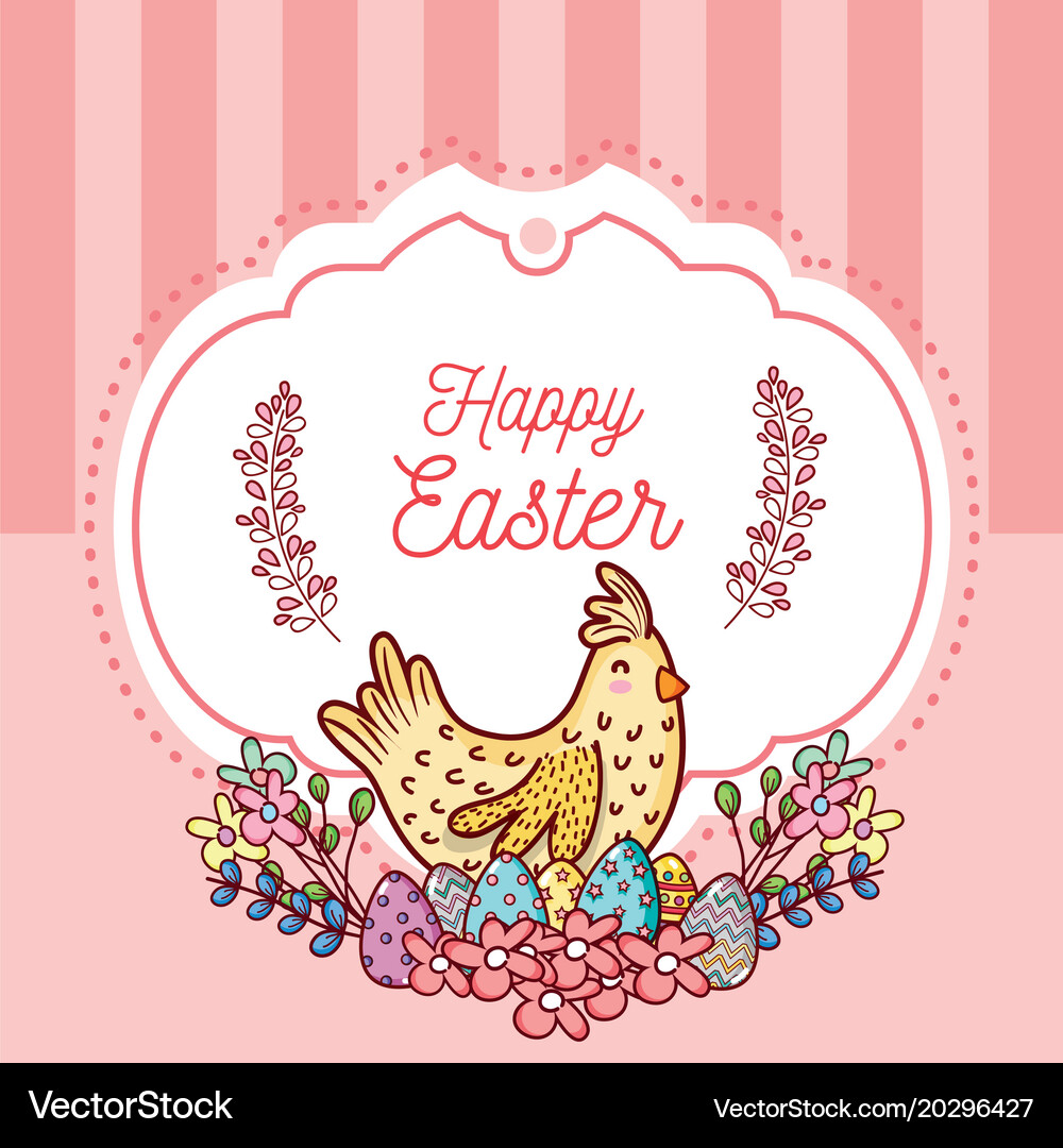 Happy easter card with cute animal cartoon Vector Image