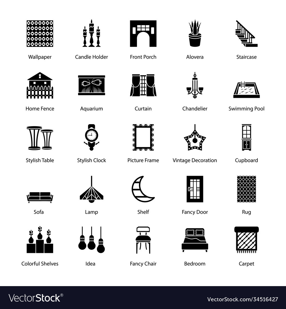 Home design and decor icons Royalty Free Vector Image Home design and decor icons Royalty Free Vector Image