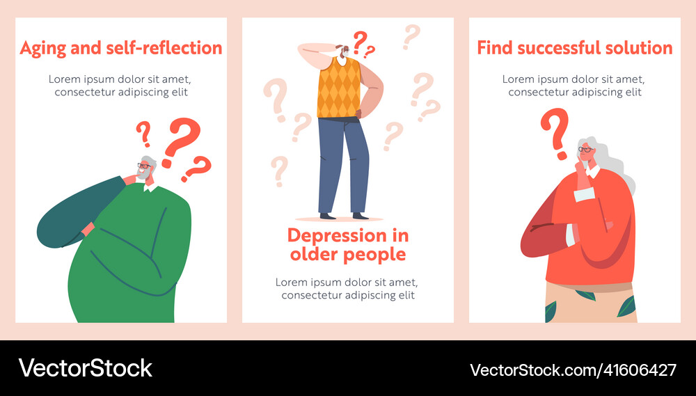 Pensive elderly people banners forgetful senior Vector Image