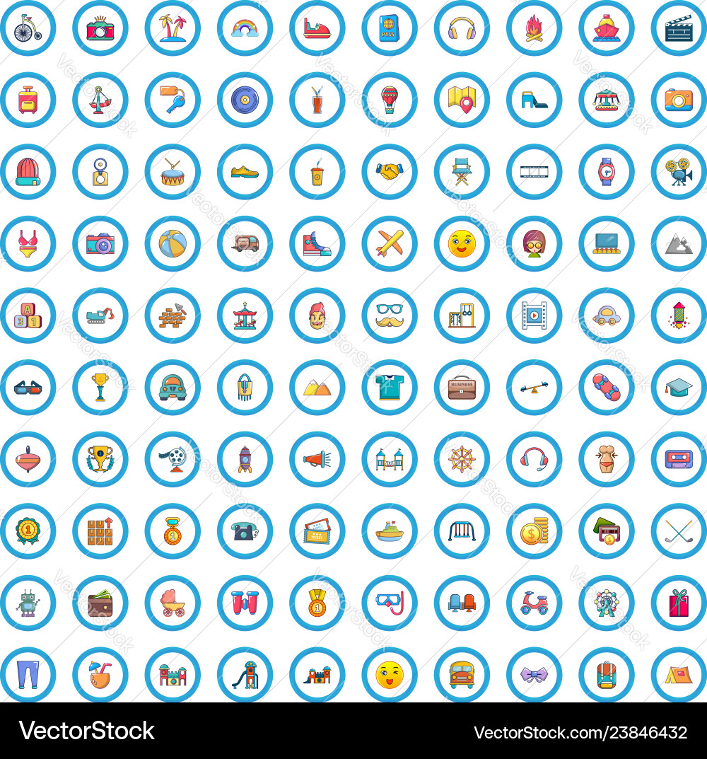 100 active life icons set cartoon style Royalty Free Vector