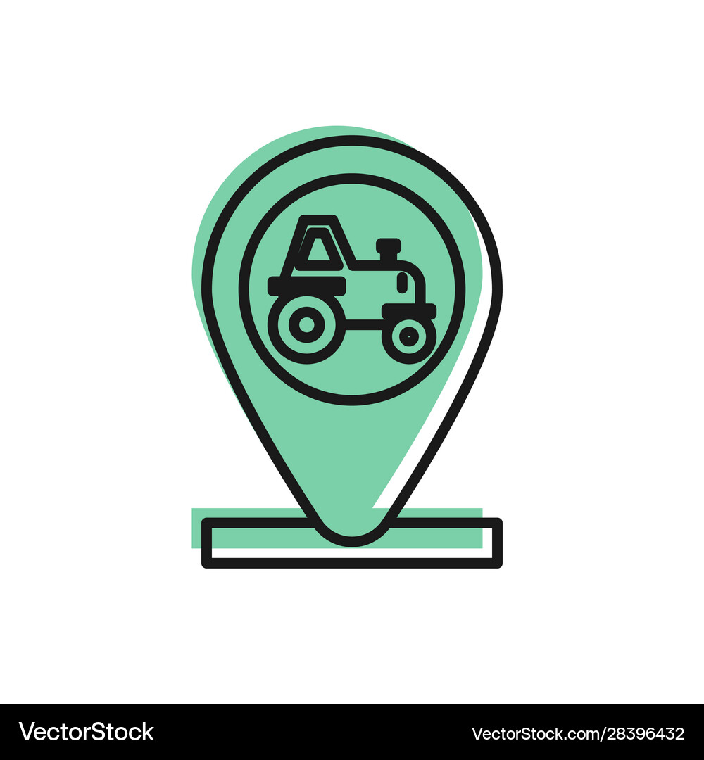 Black line tractor and location icon isolated Vector Image