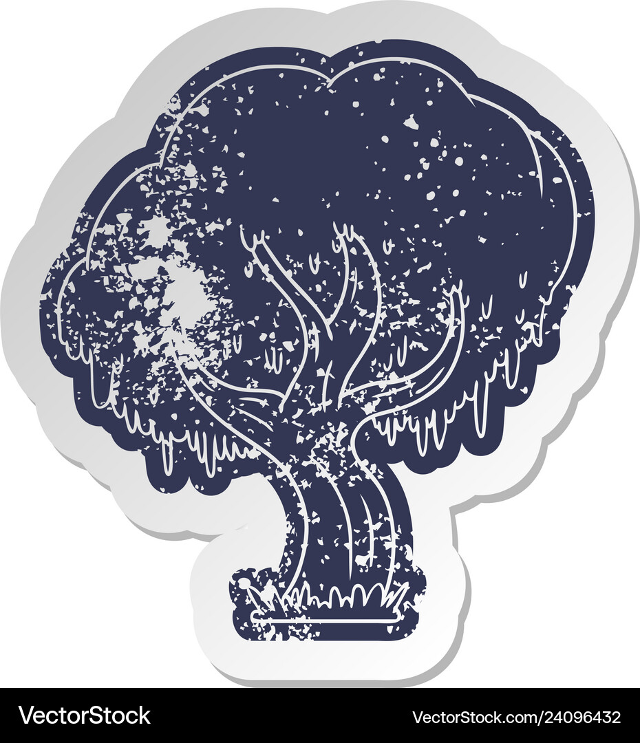 Distressed old sticker of a green tree Royalty Free Vector