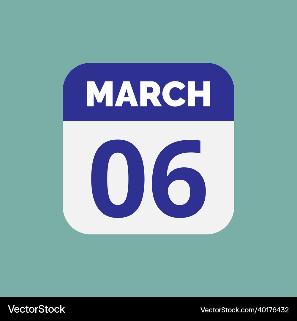 Flat 6 march calendar date icon stock Royalty Free Vector
