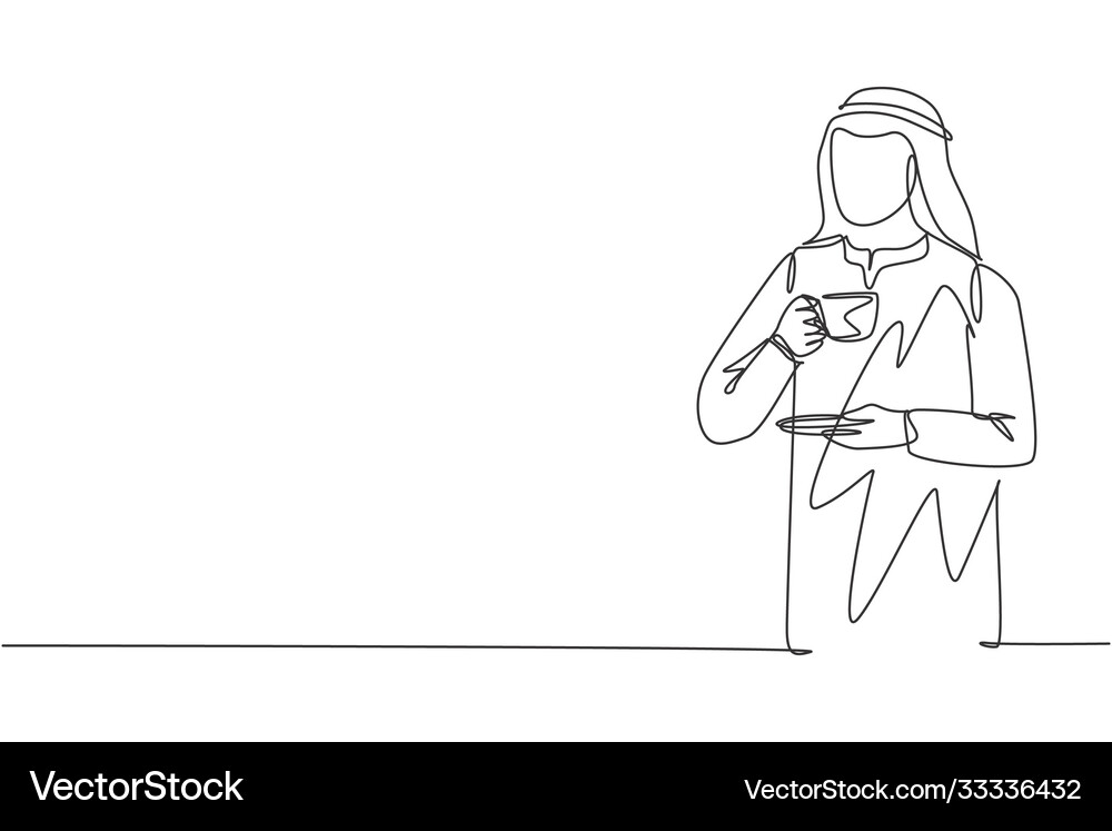 One single line drawing young male muslim Vector Image