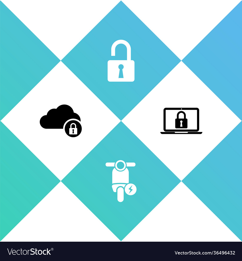 Set Cloud Computing Lock Electric Scooter Open Vector Image