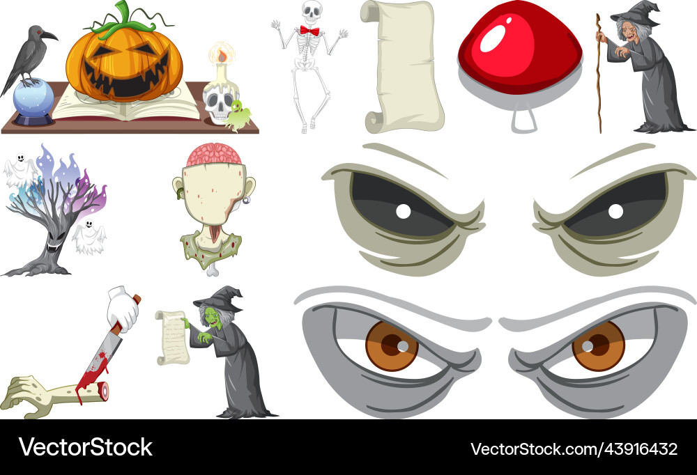 Set of horror halloween objects and cartoon Vector Image