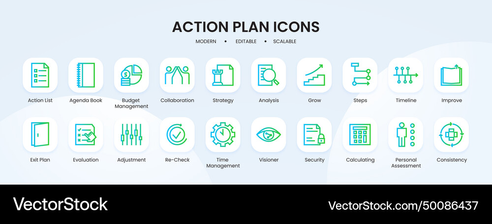 Action plan icon collection with blue and green Vector Image
